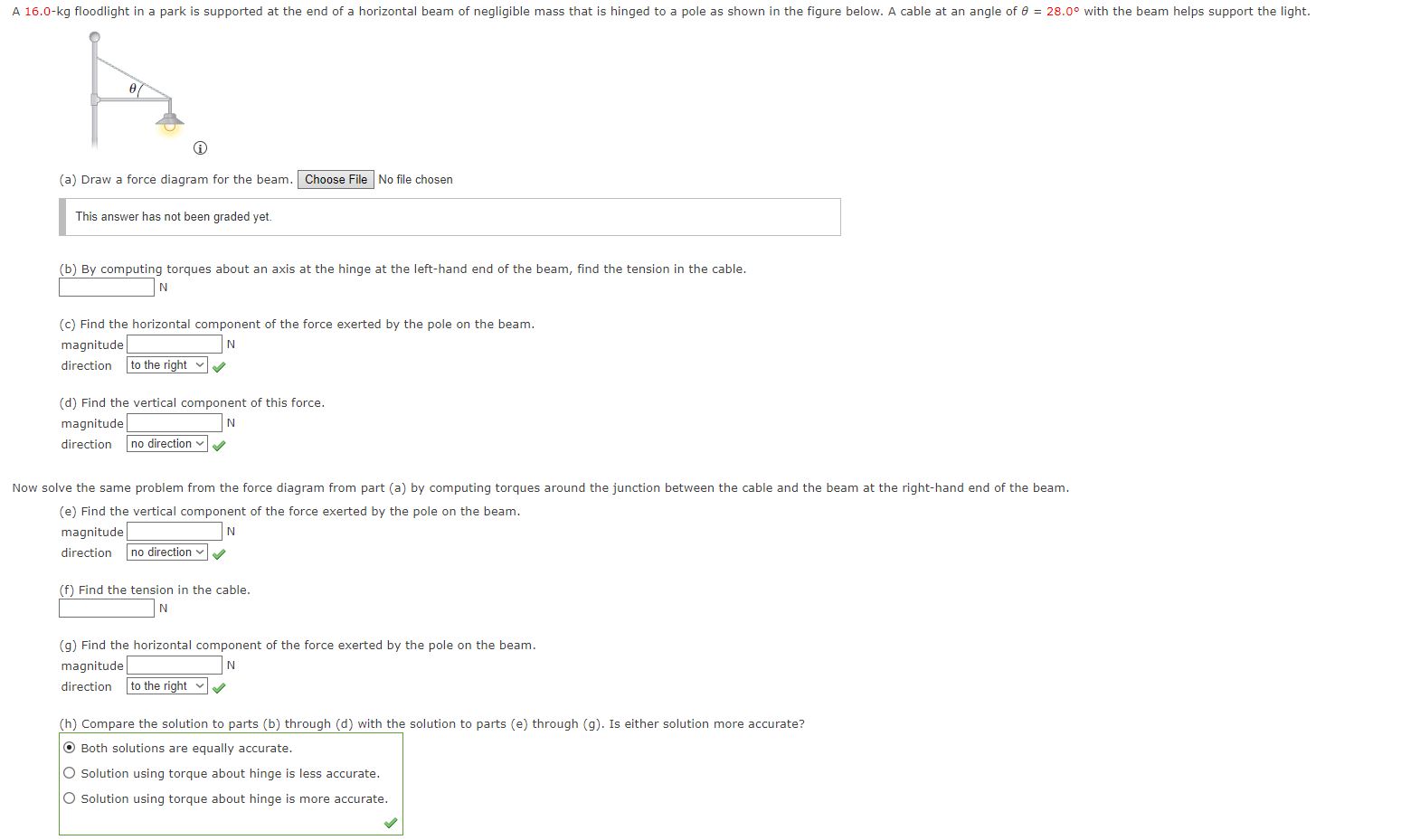 Solved (b) By computing torques about an axis at the hinge | Chegg.com