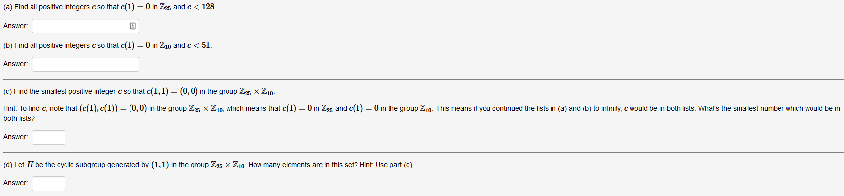 Solved (a) Find all positive integers c so that c(1) O in | Chegg.com