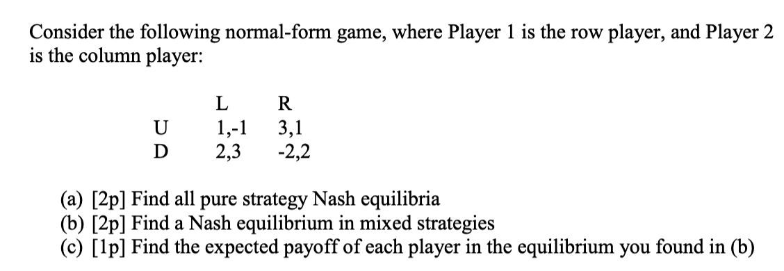 Solved Consider the following normal-form game, where Player | Chegg.com