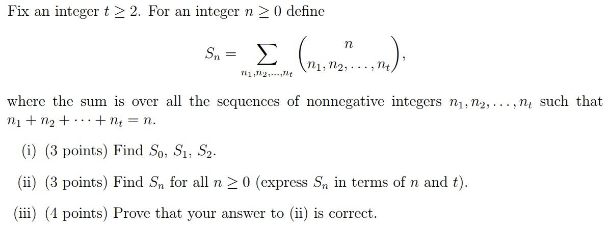 Solved Fix an integer t≥2. For an integer n≥0 define | Chegg.com