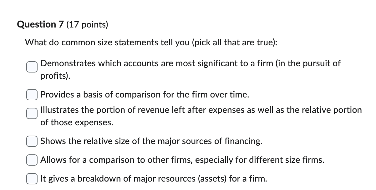Solved Question 7 (17 points) What do common size statements | Chegg.com