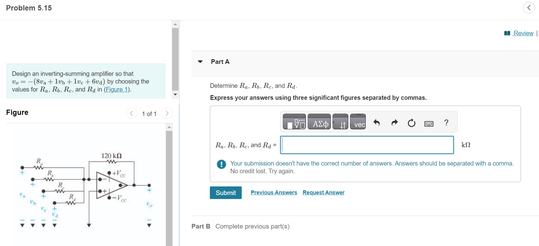 Problem 5.15 Part A Design an inverting-summing | Chegg.com