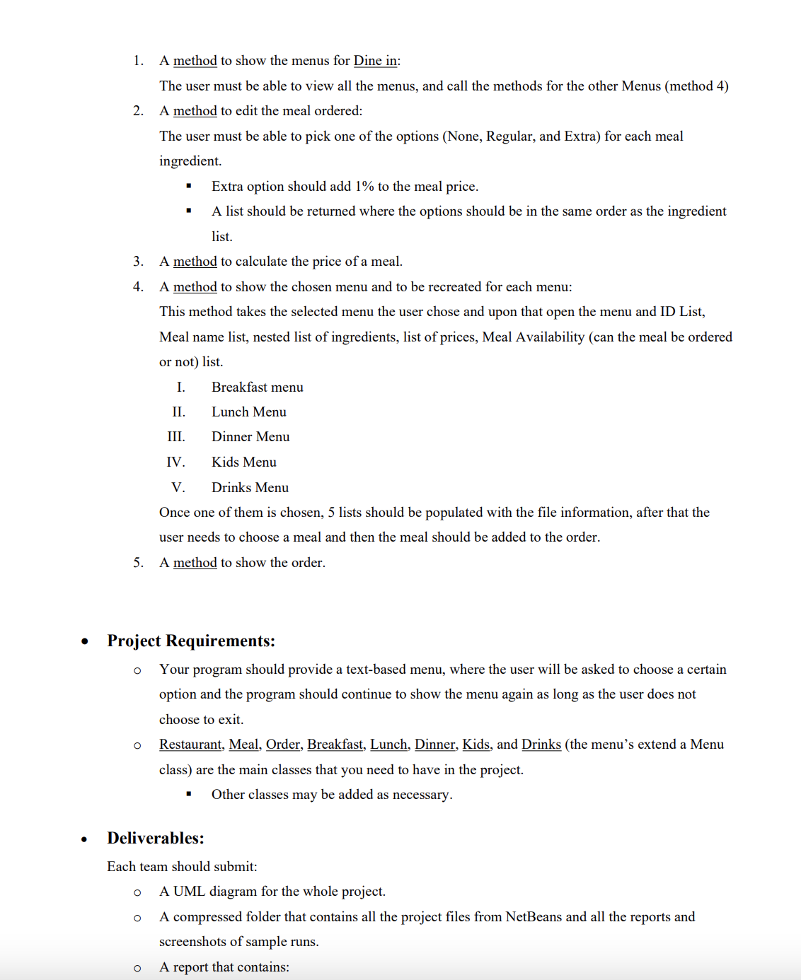 Solved You are asked to create a Restaurant program that | Chegg.com