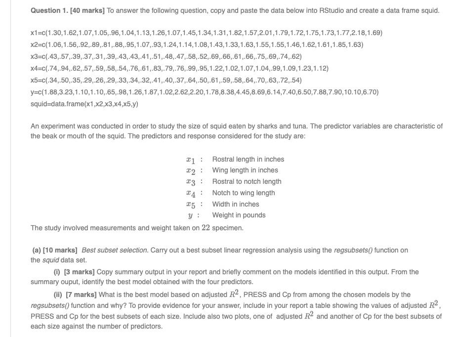 Solved Question 1. [40 marks] To answer the following | Chegg.com