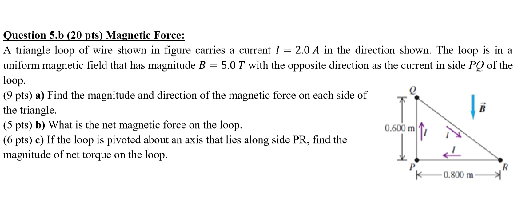 Solved Question 5.b (20 pts) Magnetic Force: A triangle loop | Chegg.com