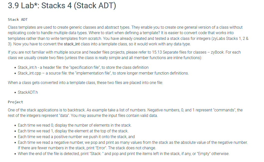 Solved /**~*~*~* CIS 22C Project: Stack ADT Written | Chegg.com