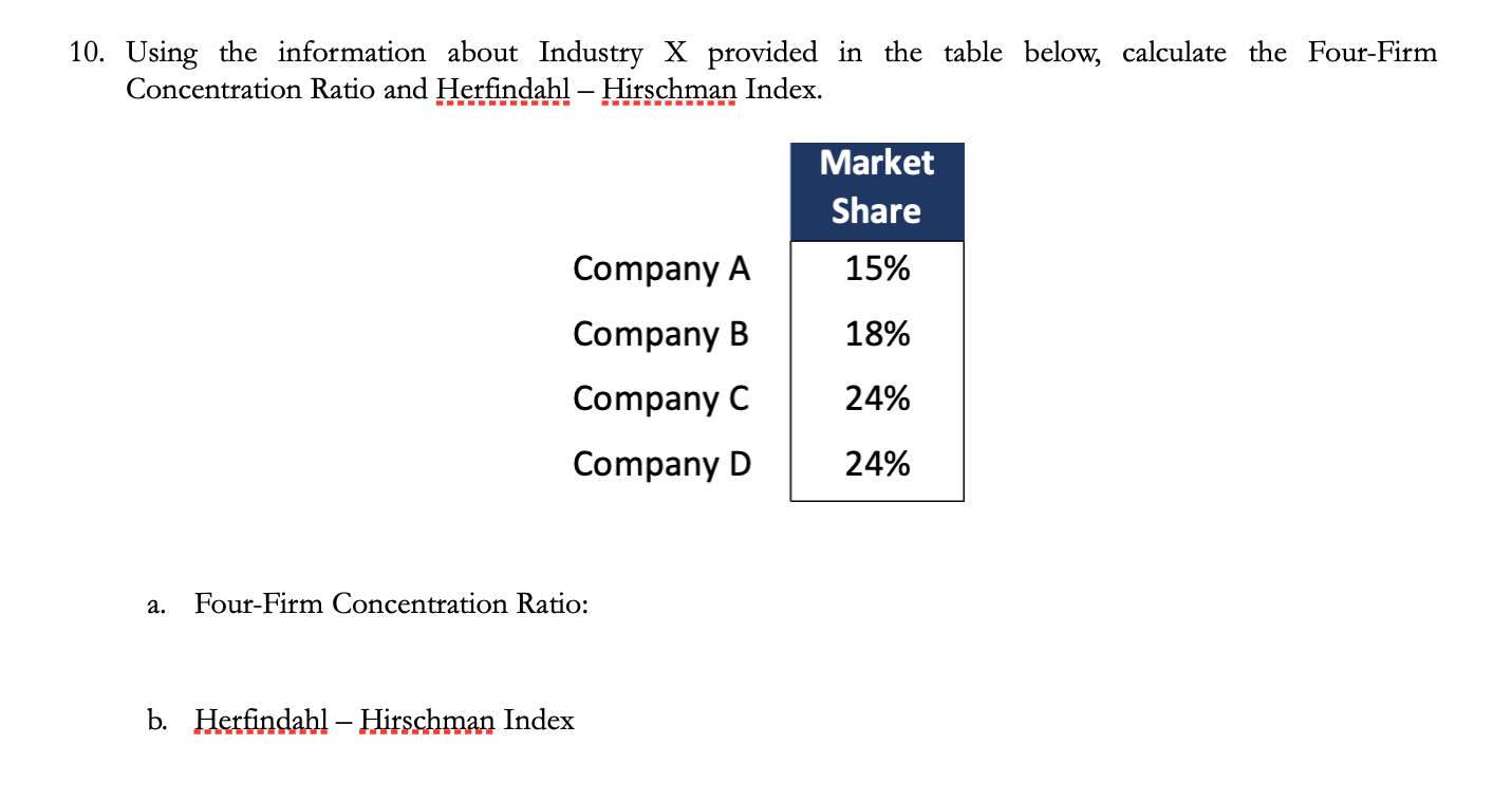 Solved 10. Using the information about Industry X provided | Chegg.com