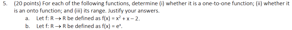 Solved (20 points) For each of the following functions, | Chegg.com