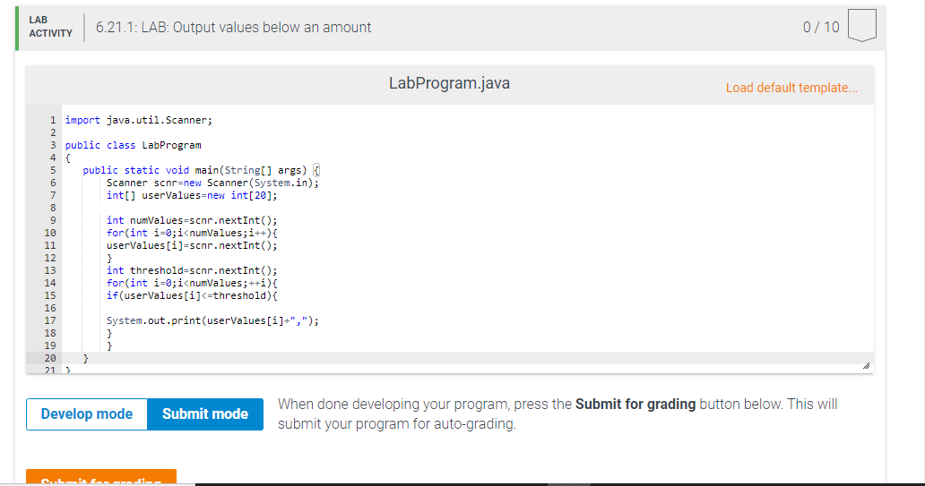 Solved LAB ACTIVITY 6.21.1: LAB: Output values below an | Chegg.com