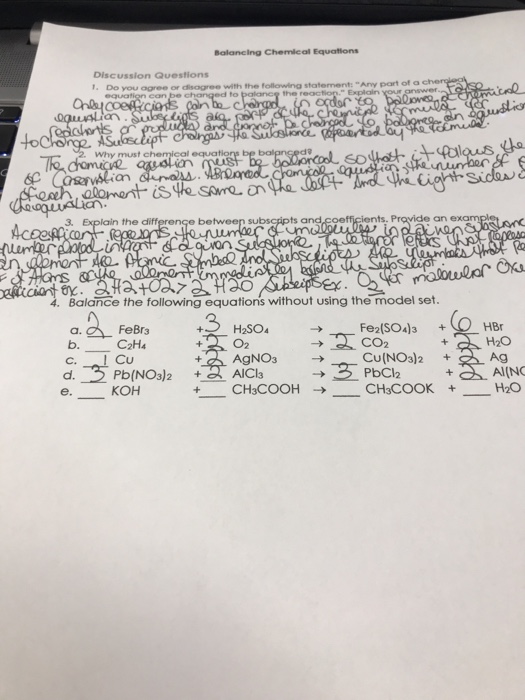 Solved Balancing Chemical Equations Laboratory Questions | Chegg.com