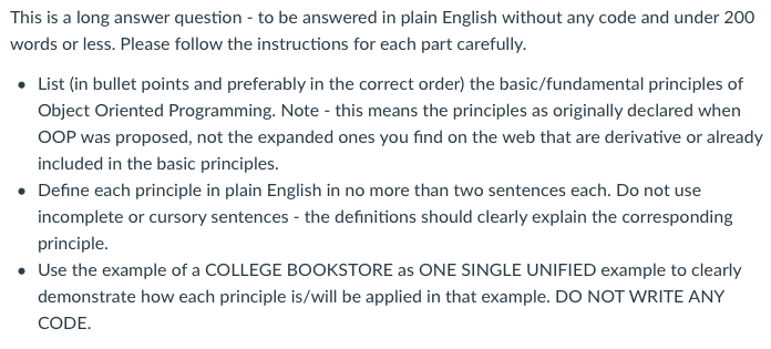 Solved This is a long answer question - to be answered in | Chegg.com