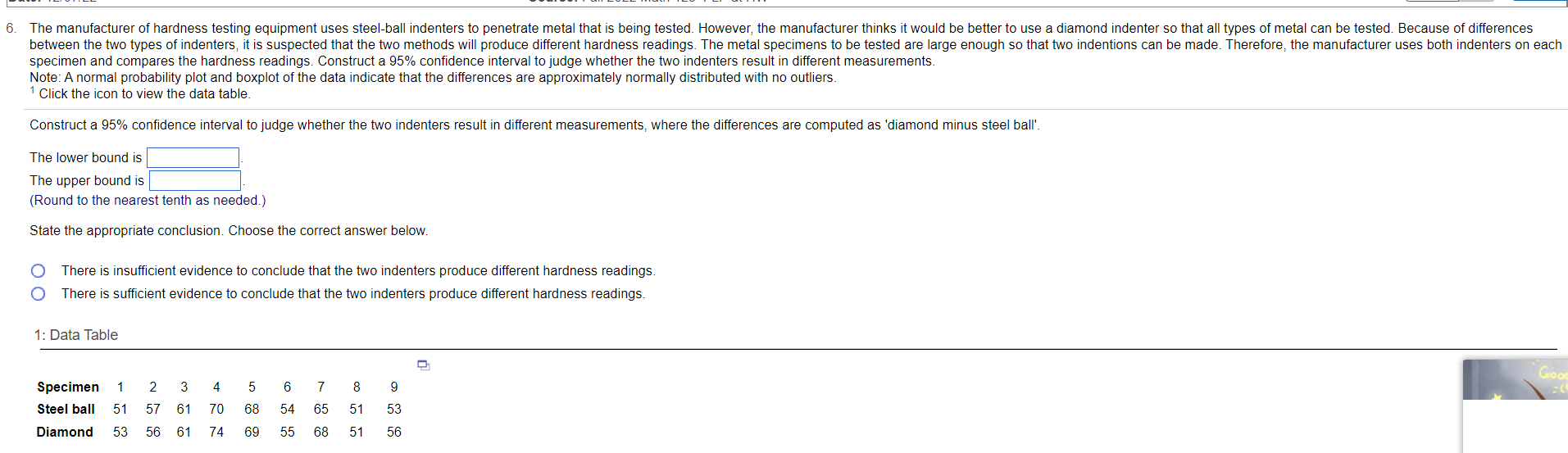 Solved specimen and compares the hardness readings. | Chegg.com