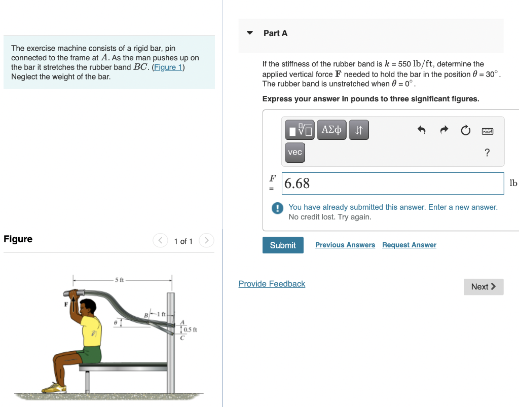 Solved The exercise machine consists of a rigid bar, pin | Chegg.com