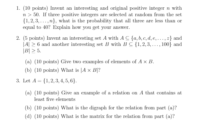 Solved 1. (10 points) Invent an interesting and original | Chegg.com