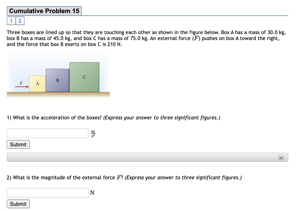 Solved Cumulative Problem 15 12 1 Three boxes are lined up | Chegg.com
