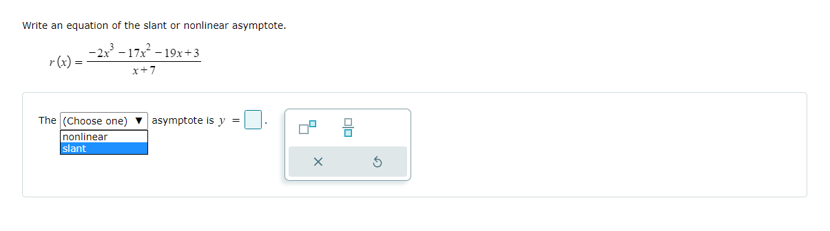 Solved Write an equation of the slant or nonlinear | Chegg.com