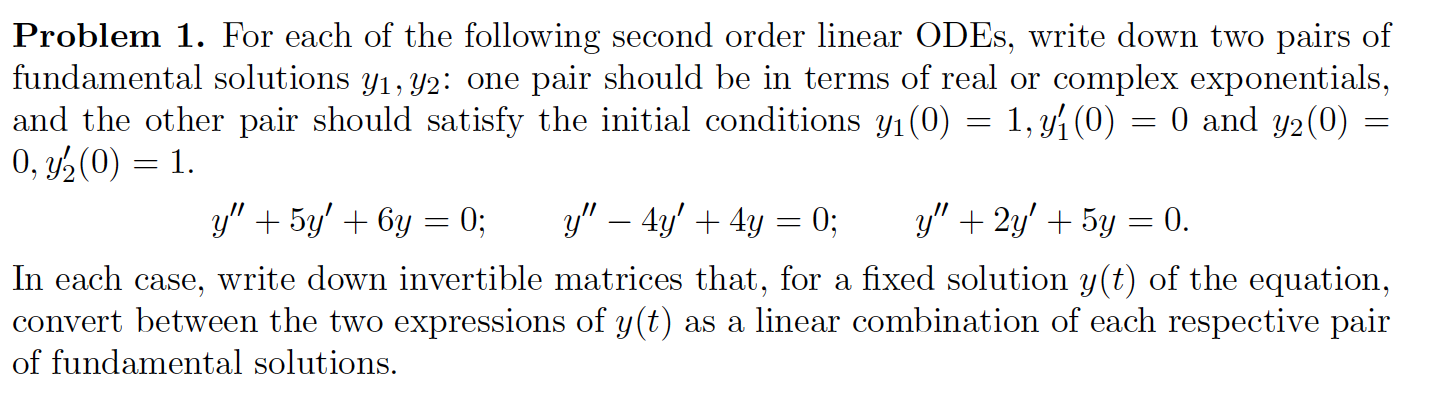 Solved Problem 1 For Each Of The Following Second Order