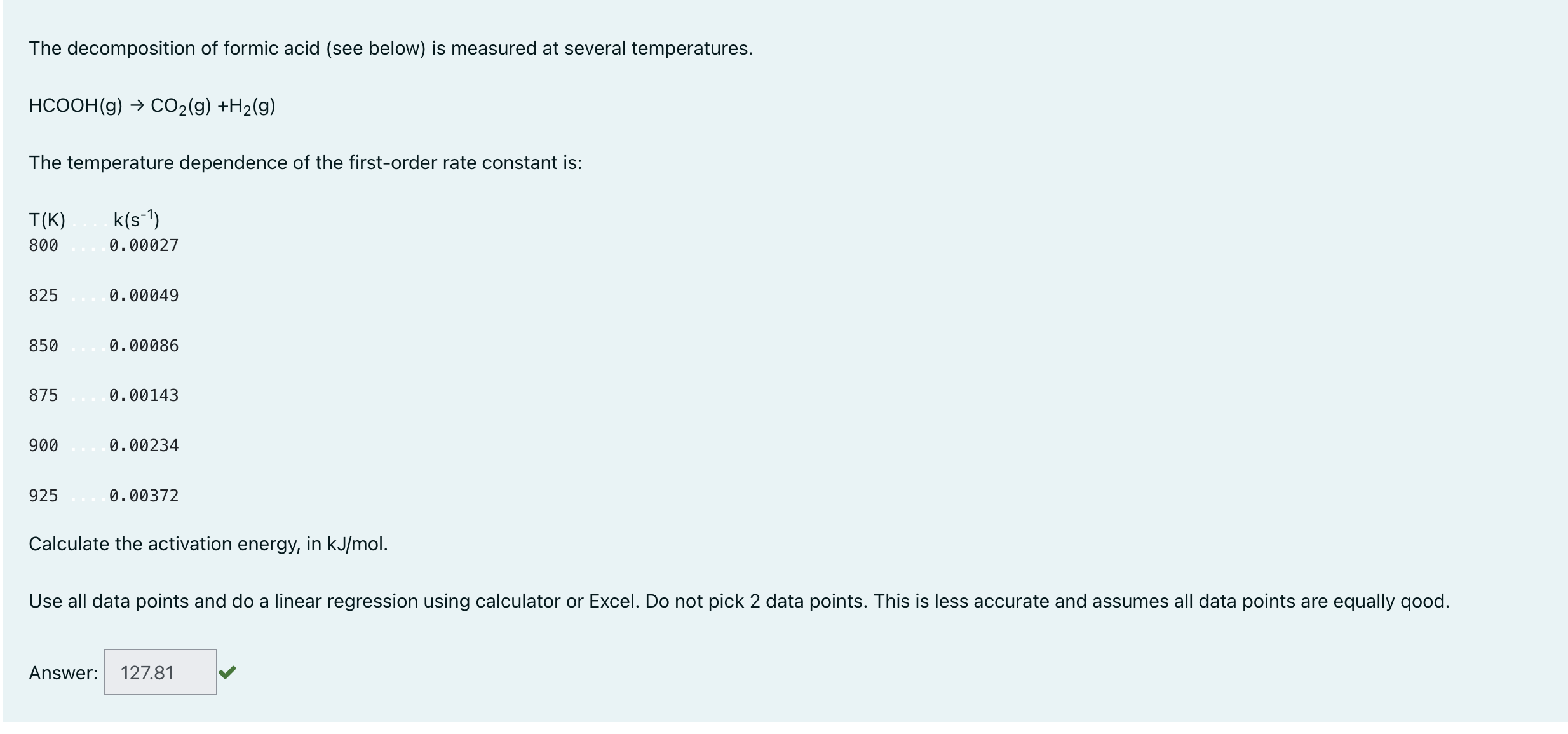 Solved The decomposition of formic acid (see below) is | Chegg.com