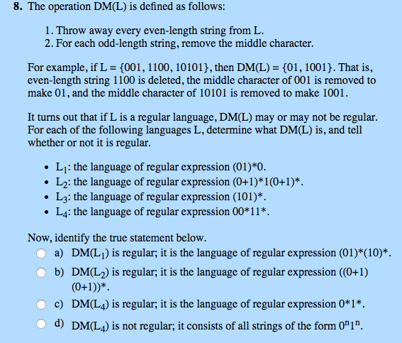 8. The operation DM(L) is defined as follows: 1. | Chegg.com