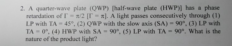 2. A quarter-wave plate (QWP) [half-wave plate (HWP)] | Chegg.com
