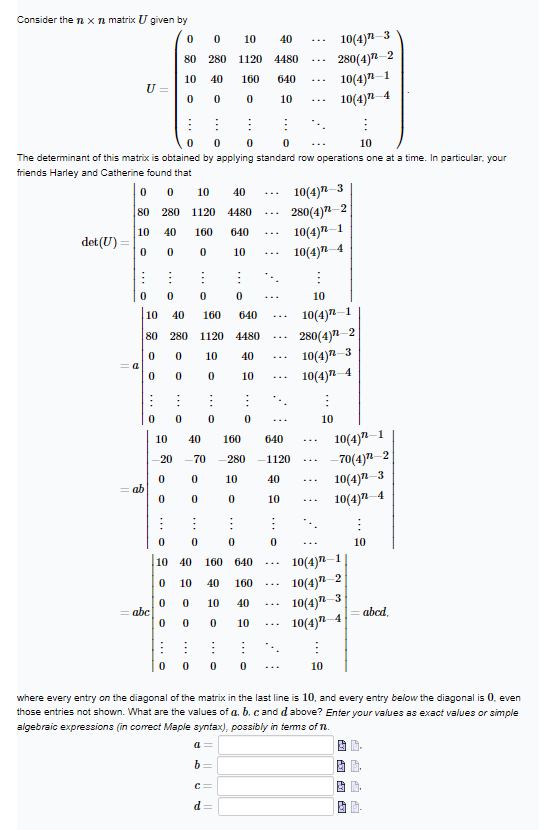 Solved Consider the n×n matrix U given by | Chegg.com