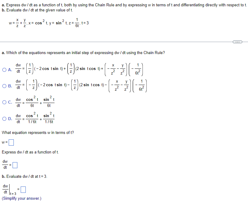 Solved a. Express dw/dt as a function of t, both by using | Chegg.com