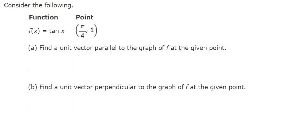Solved Consider the following. Function f(x)=tanx Point | Chegg.com