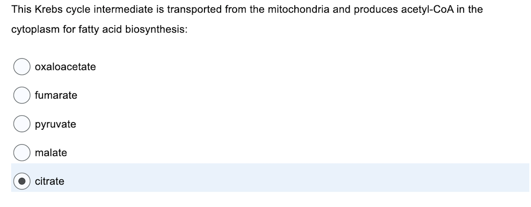 This Krebs cycle intermediate is transported from the | Chegg.com