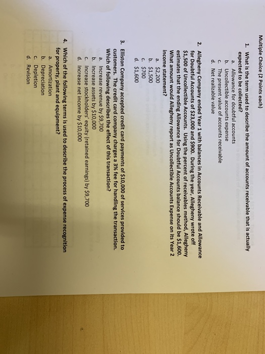 Solved Multiple Choice (2 Points each) What is the term used | Chegg.com