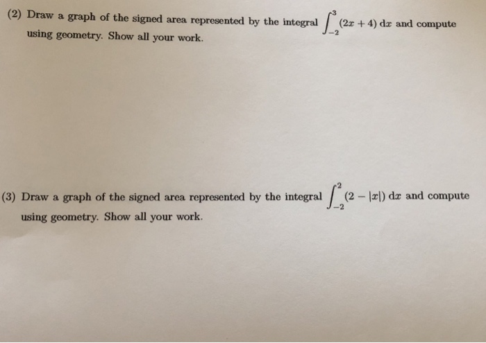 Solved (2) Draw a graph of the signed area represented by | Chegg.com