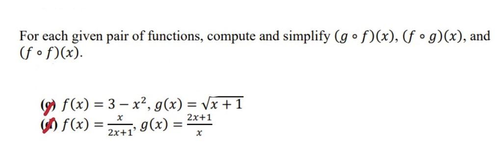 Solved For each given pair of functions, compute and | Chegg.com