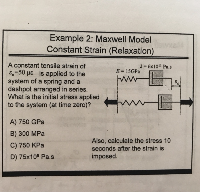 Solved Example 2: Maxwell Model Constant Strain (Relaxation) | Chegg.com