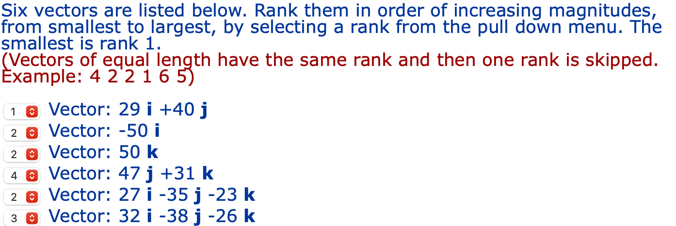 Solved Six vectors are listed below. Rank them in order of | Chegg.com