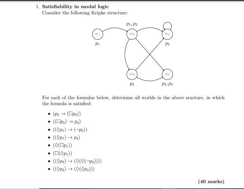Solved 1. Satisfiability in modal logic Consider the | Chegg.com