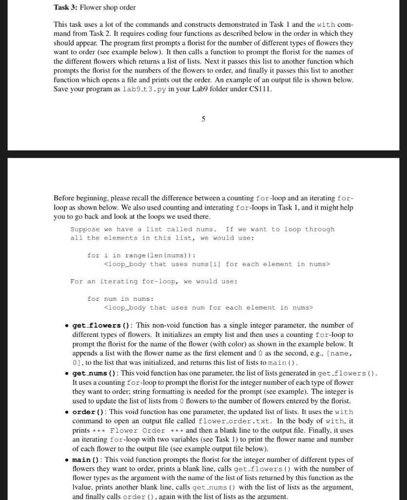 Solved Task 3: Flower shop order This task uses a lot of the | Chegg.com