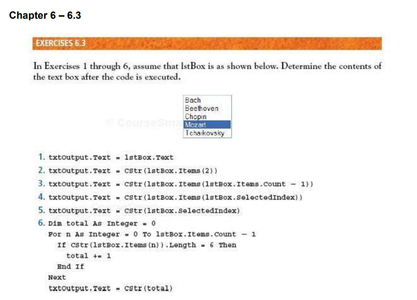 Solved In Exercises 1 through 6, assume that lstBox is as | Chegg.com