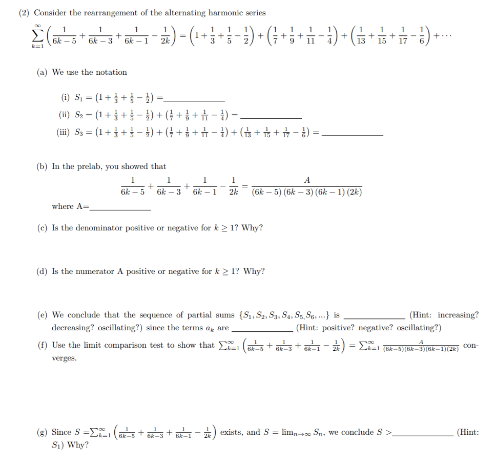 Solved (2) Consider the rearrangement of the alternating | Chegg.com