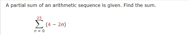 Solved A partial sum of an arithmetic sequence is given. | Chegg.com