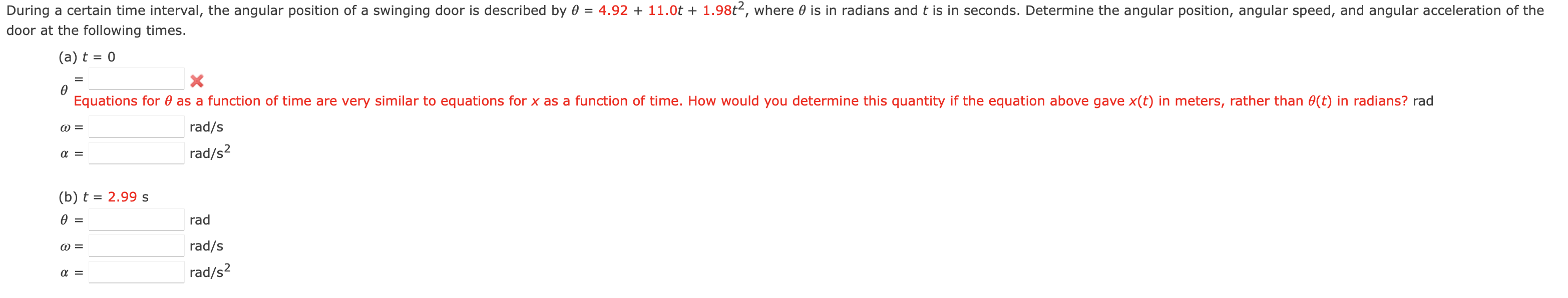 Solved = = During a certain time interval, the angular | Chegg.com