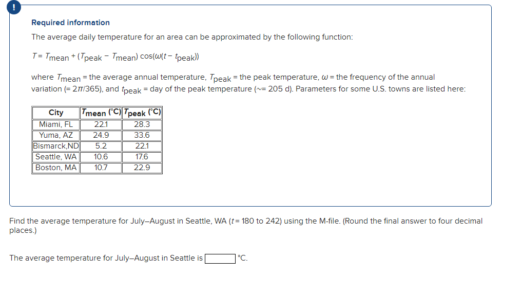 Solved Required information The average daily temperature | Chegg.com