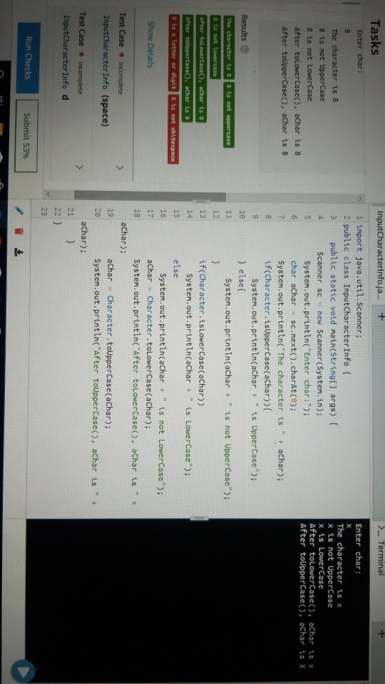 Solved > + Terminal InputCharacterinfo.ja... Tasks Enter | Chegg.com