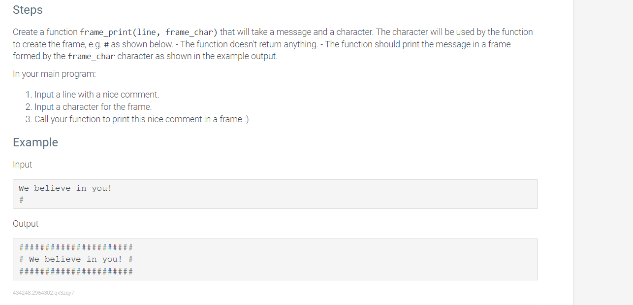 Solved Create a function frame_print(line, frame_char) that | Chegg.com