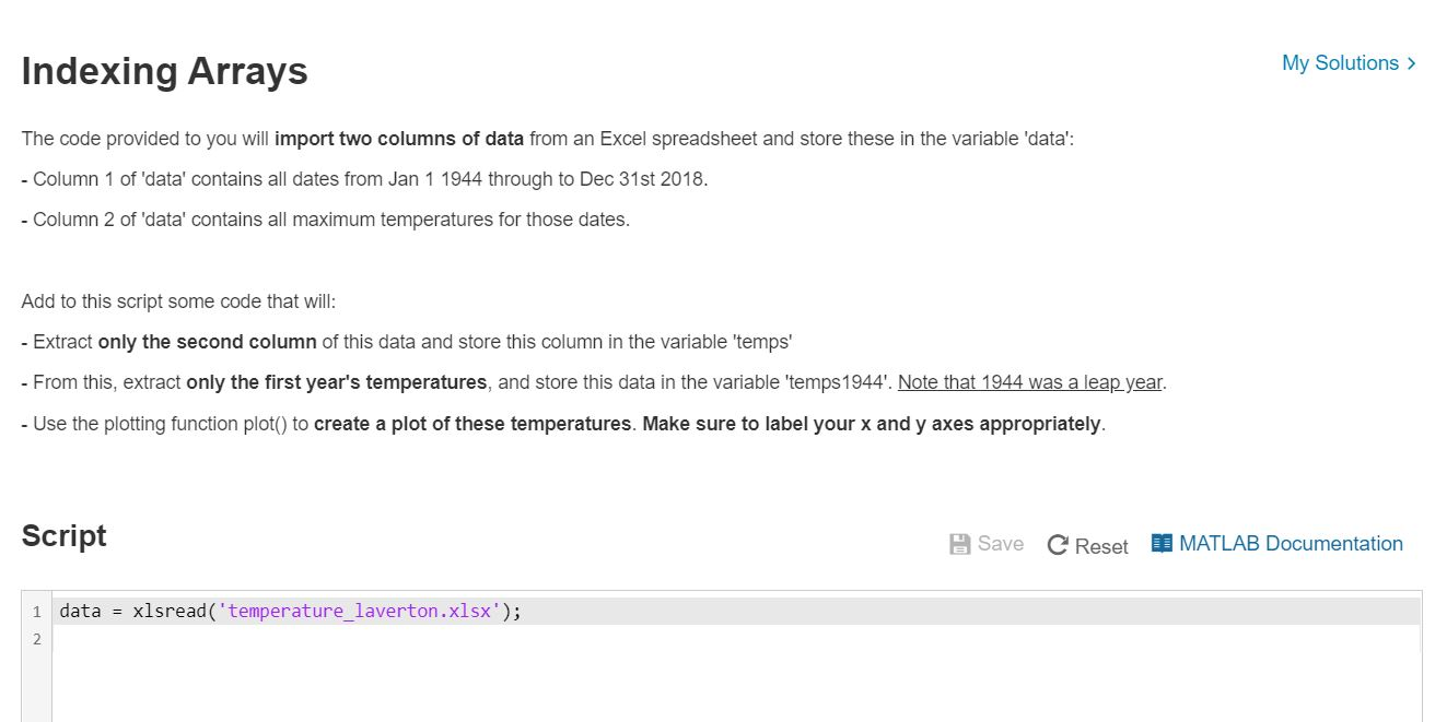 Solved Indexing Arrays My Solutions > The code provided to | Chegg.com