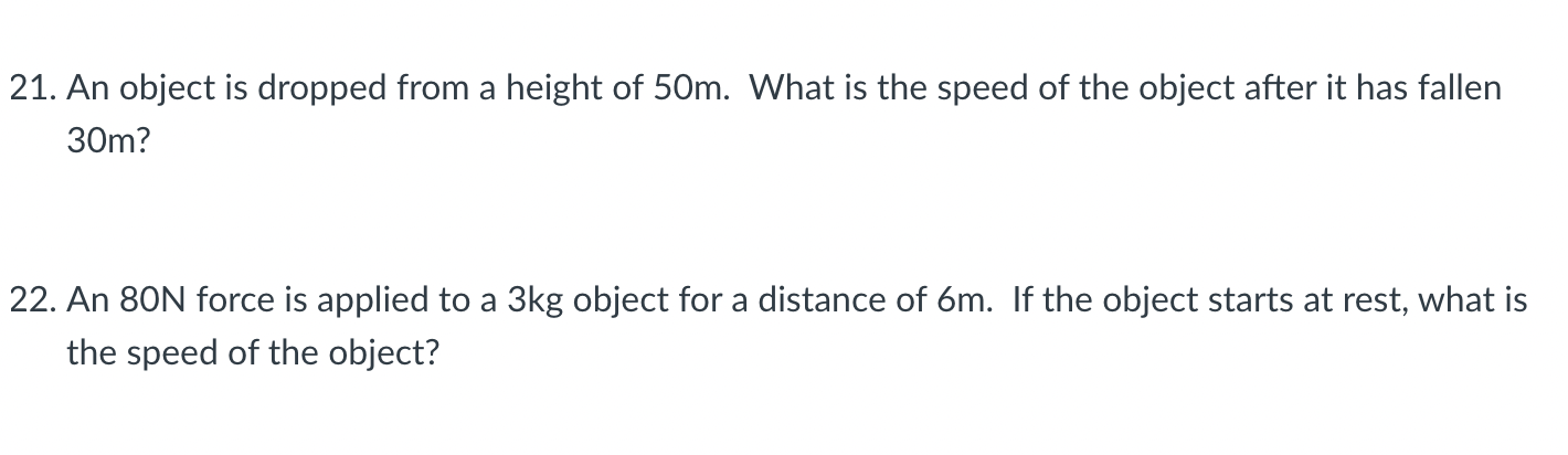 Solved 21. An object is dropped from a height of 50m. What | Chegg.com