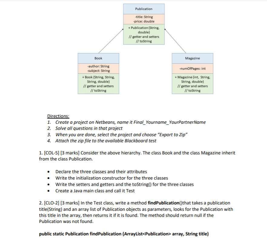 Solved Publication -title: String -price: double + | Chegg.com