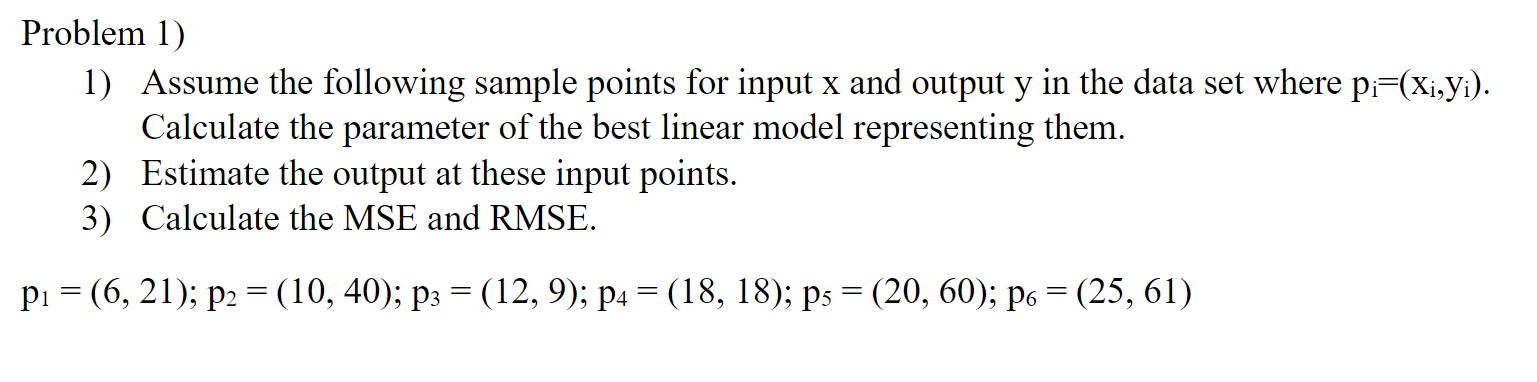 Problem 1) 1) Assume the following sample points for | Chegg.com