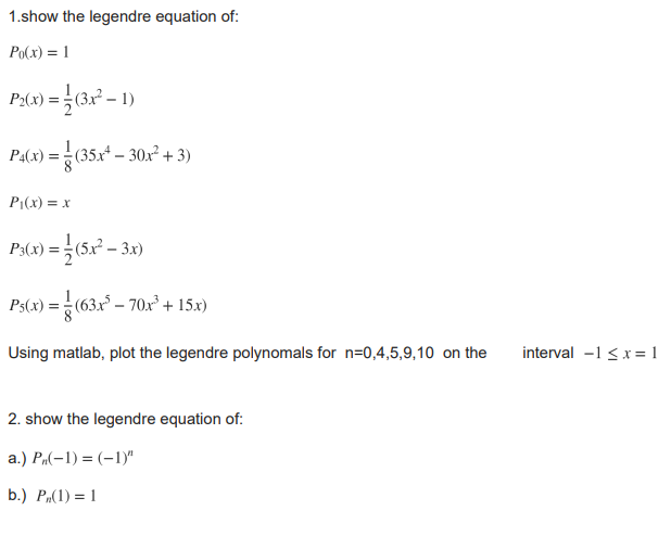 Solved 1.show the legendre equation of: | Chegg.com