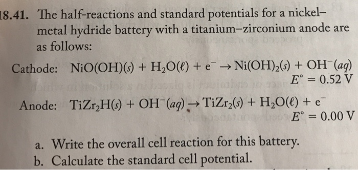 Solved The half-reactions and standard potentials for a | Chegg.com