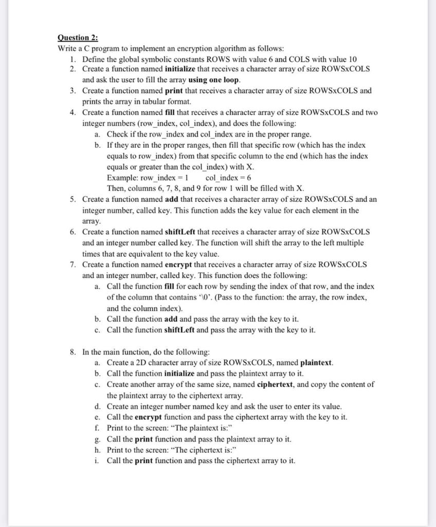 Solved Question 2: Write a C program to implement an | Chegg.com