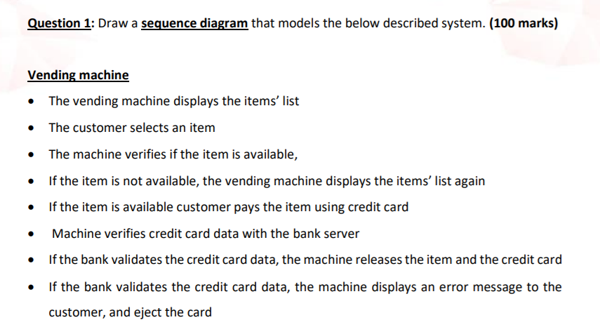 Solved Question 1: Draw a sequence diagram that models the | Chegg.com